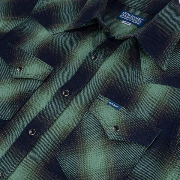 IHSH-348-GRN, 9oz Selvedge Ombré Check Western Shirt - Green – Aitora Store